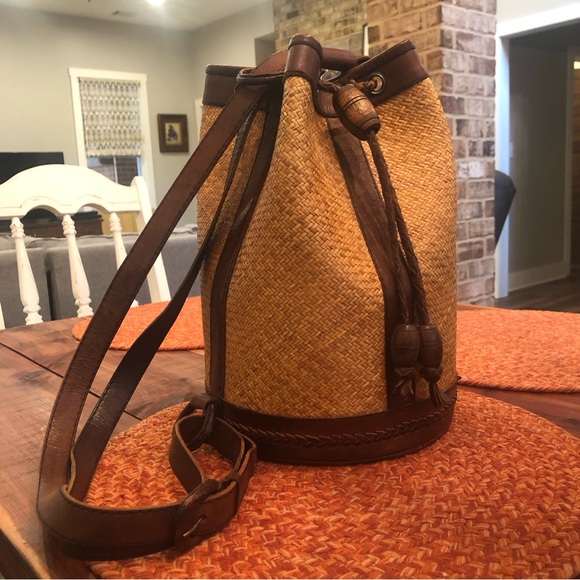 Talbots | Bags | Talbots Leather Straw Bucket Bag | Poshmark